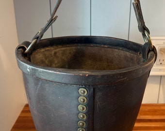 Rare Antique Miniature English Leather Fire Bucket, Black With Red and ...