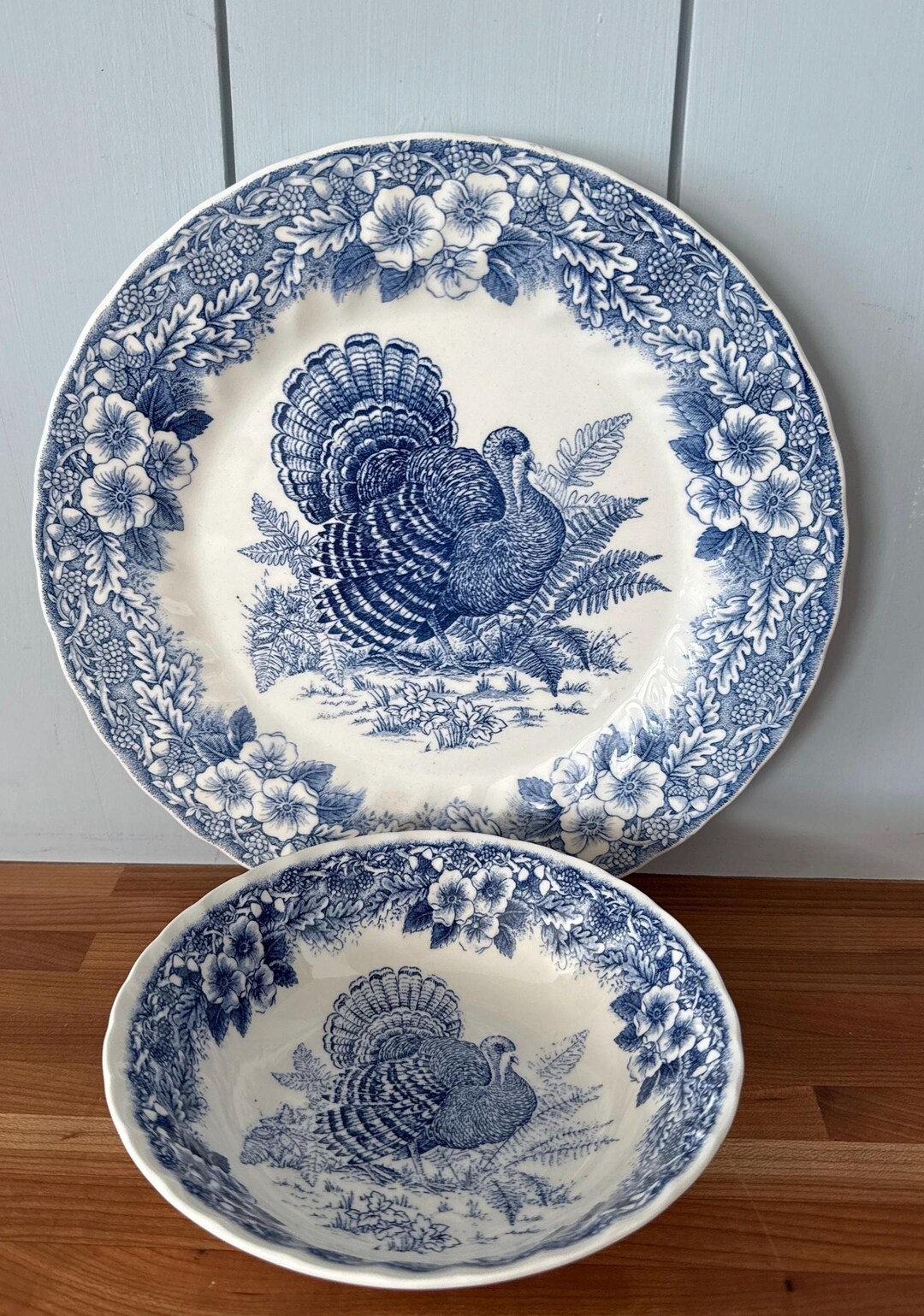 Blue Thanksgiving Turkey Dinner Plates and Bowl - Etsy