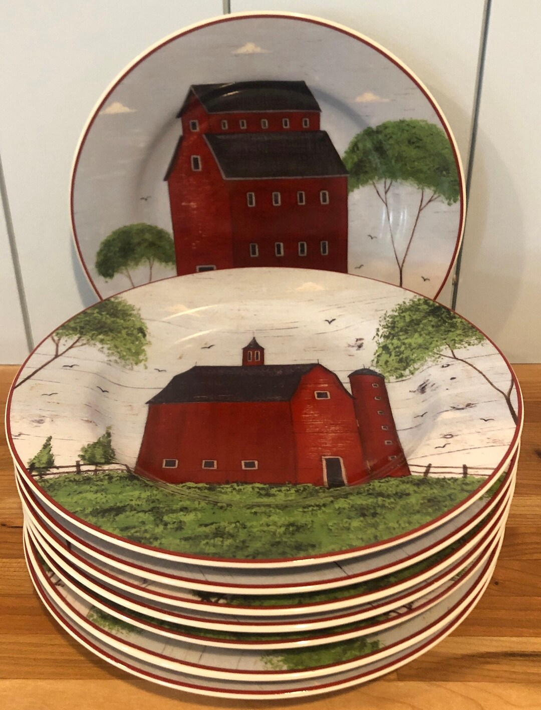 Warren Kimble Barns Plates set of 8 - Etsy