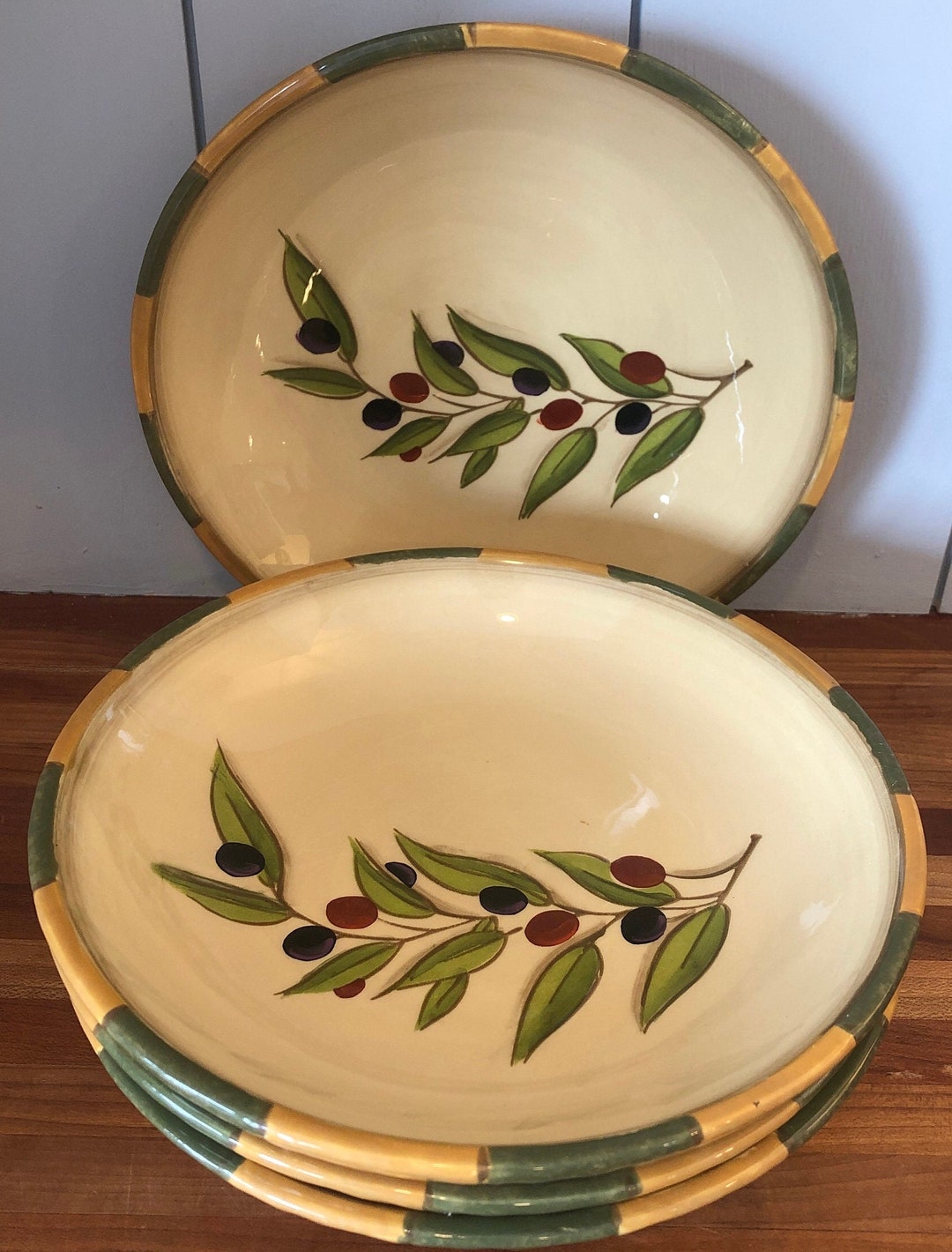 Clay Art Tuscan Olive Hand Painted Pasta Bowls Set of Four - Etsy
