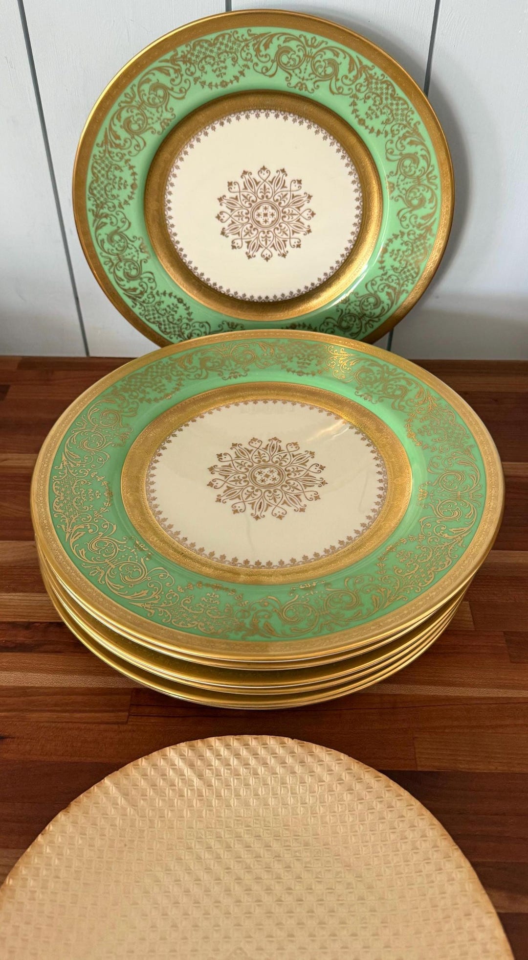 Green and Gold Edgerton Dinner Plates ( Set of 8) - Etsy