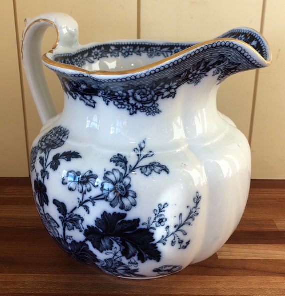 Antique Beautiful Cauldon England Blue and White Pitcher | Etsy