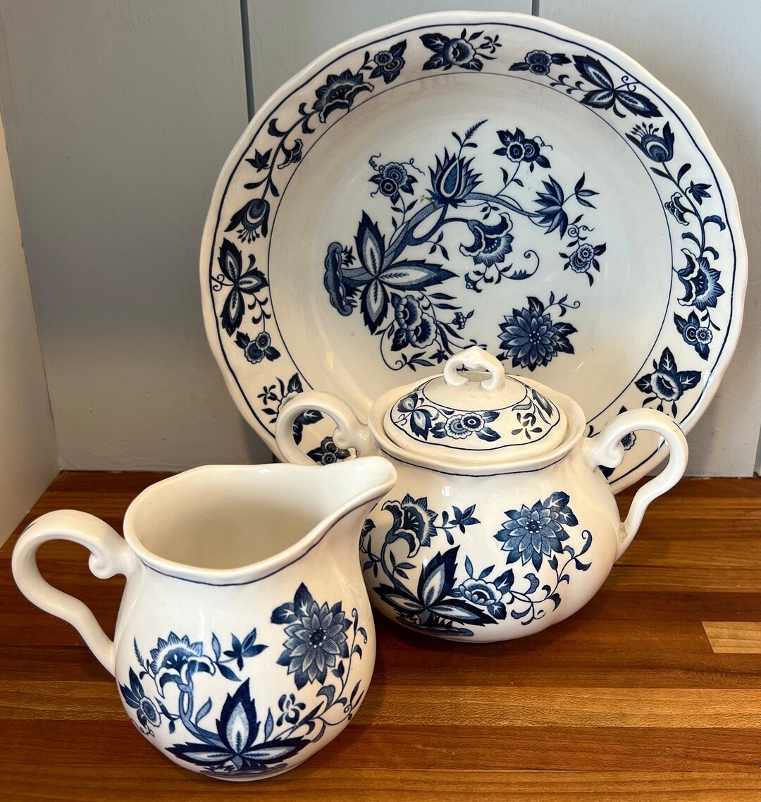 Blue Bonnet Ironstone Bowl/ Sugar and Creamer - Etsy