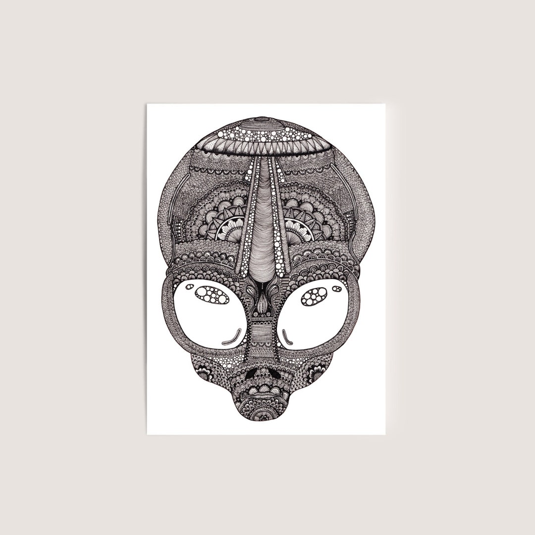 Alien Head Mini Print Postcard, 5x7" | Sci-fi, Outer Space ...