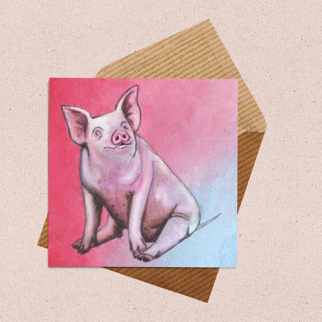 Pig Card, Pink Pig Birthday Card, Pig Thank You Card, Hog Card, Farm ...