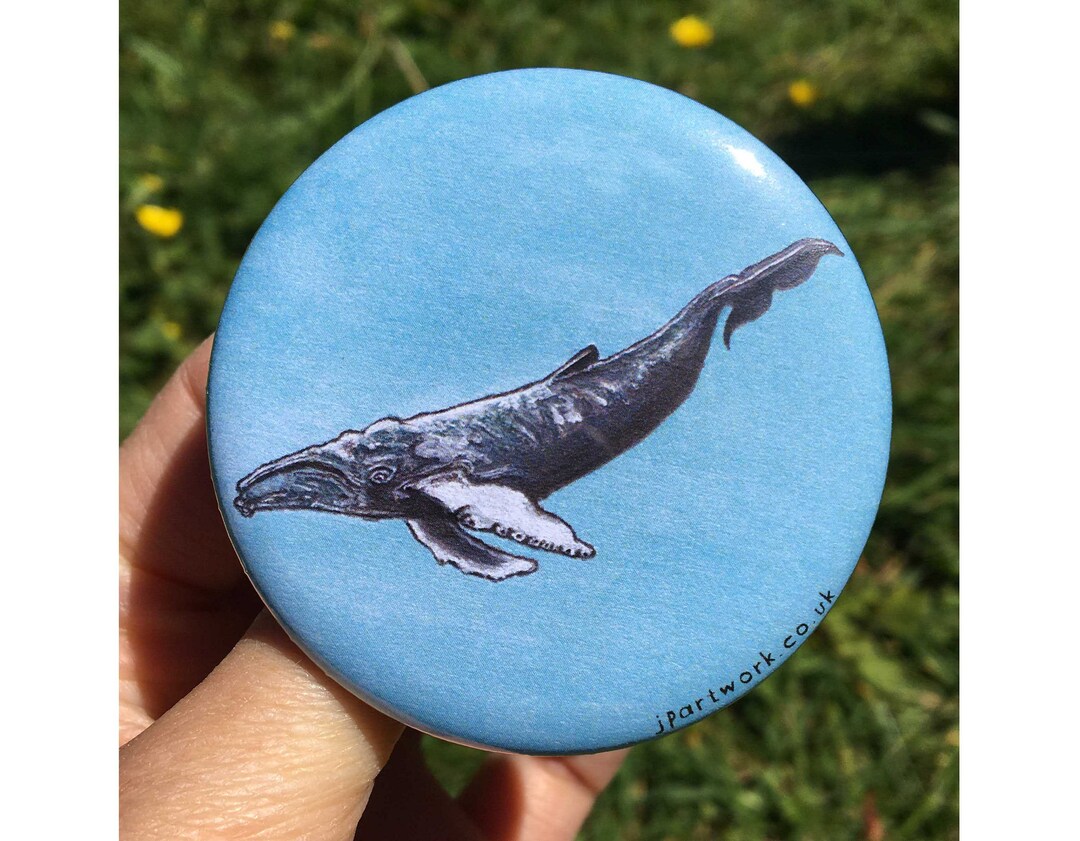 Blue Whale Badge | 58mm Metal Pin Badge | Pin Back Button | Endangered ...