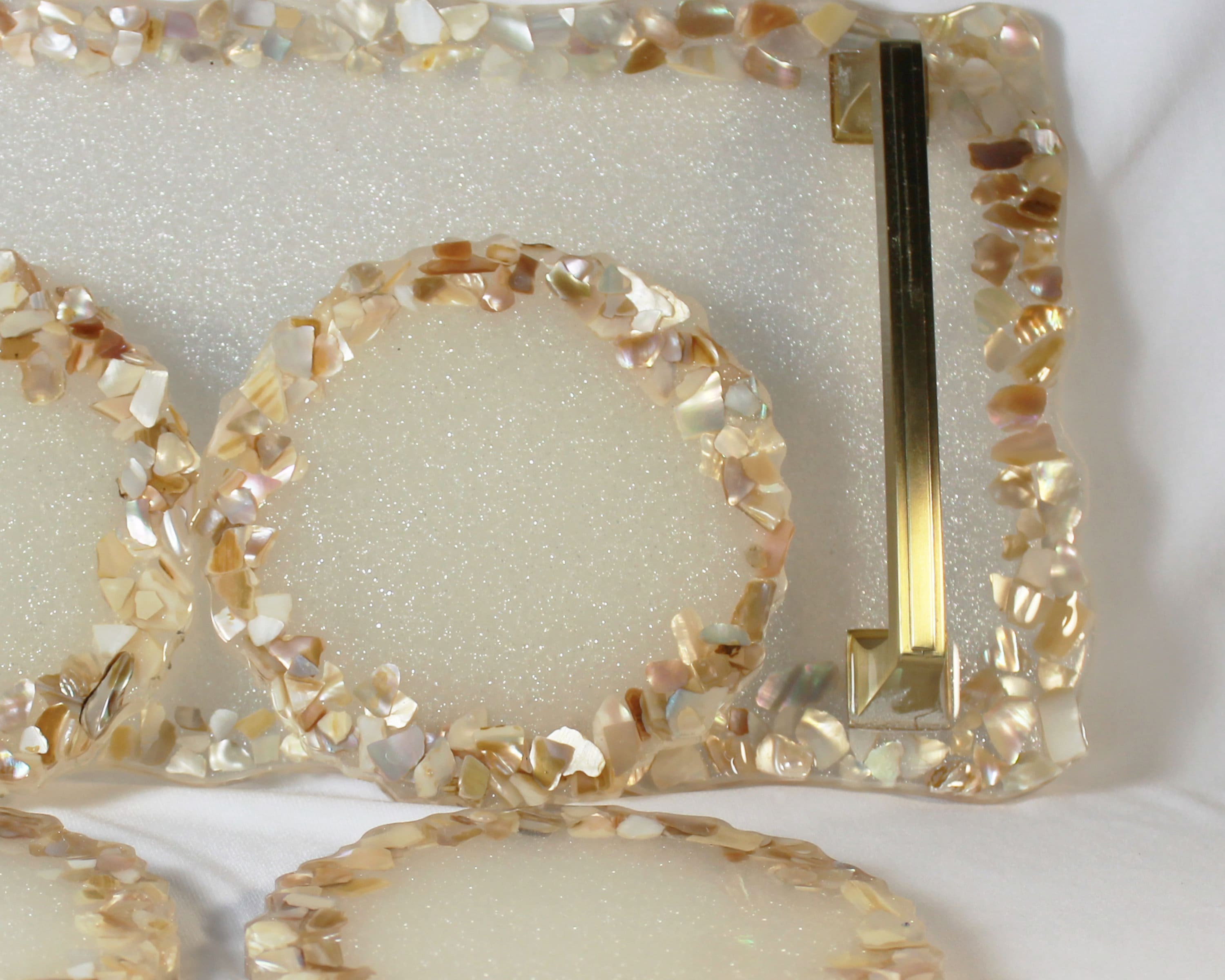 Beautiful Resin and Crushed Shell Tray and Four Matching Coasters - Etsy