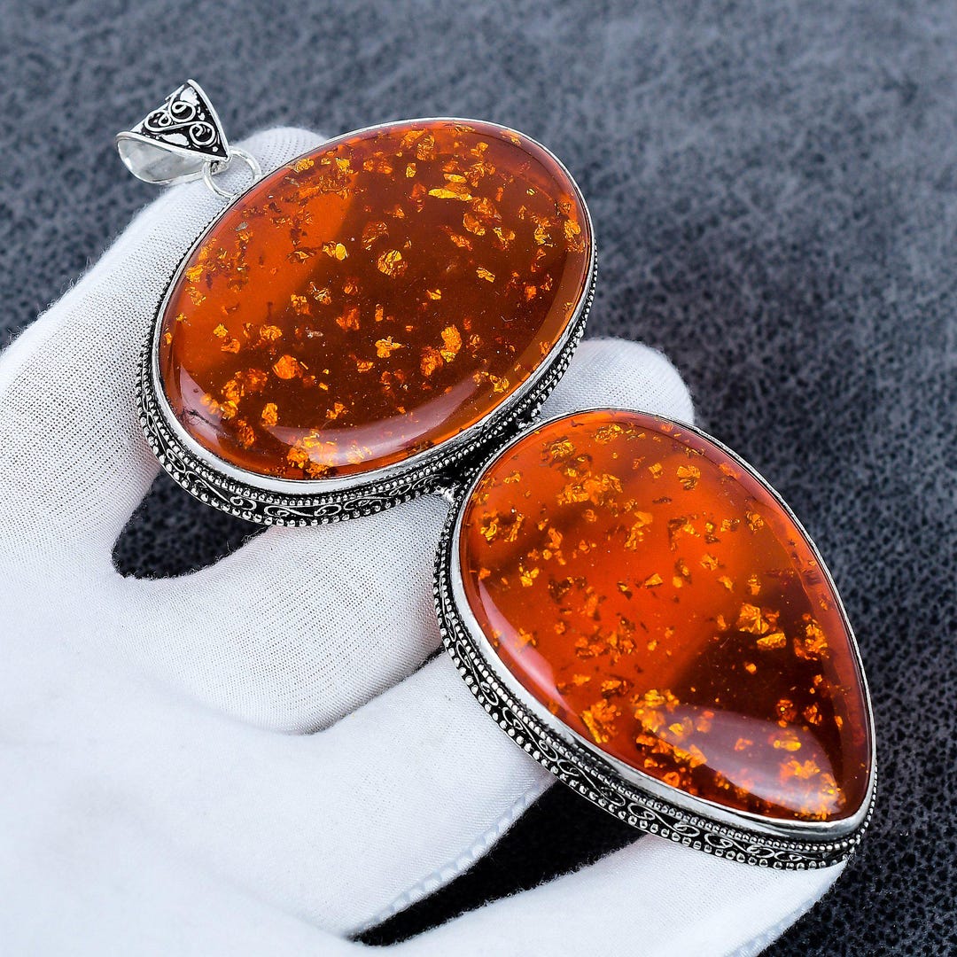 Baltic Amber Big Pendant Necklace, Giant Amber Gemstone, Boho Handmade ...