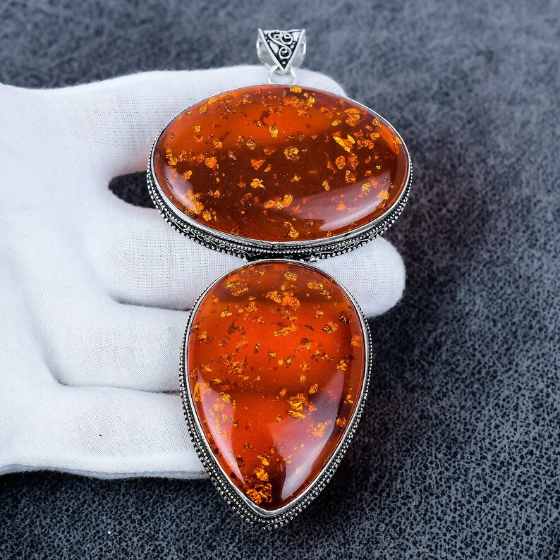 Baltic Amber Big Pendant Necklace, Giant Amber Gemstone, Boho Handmade ...