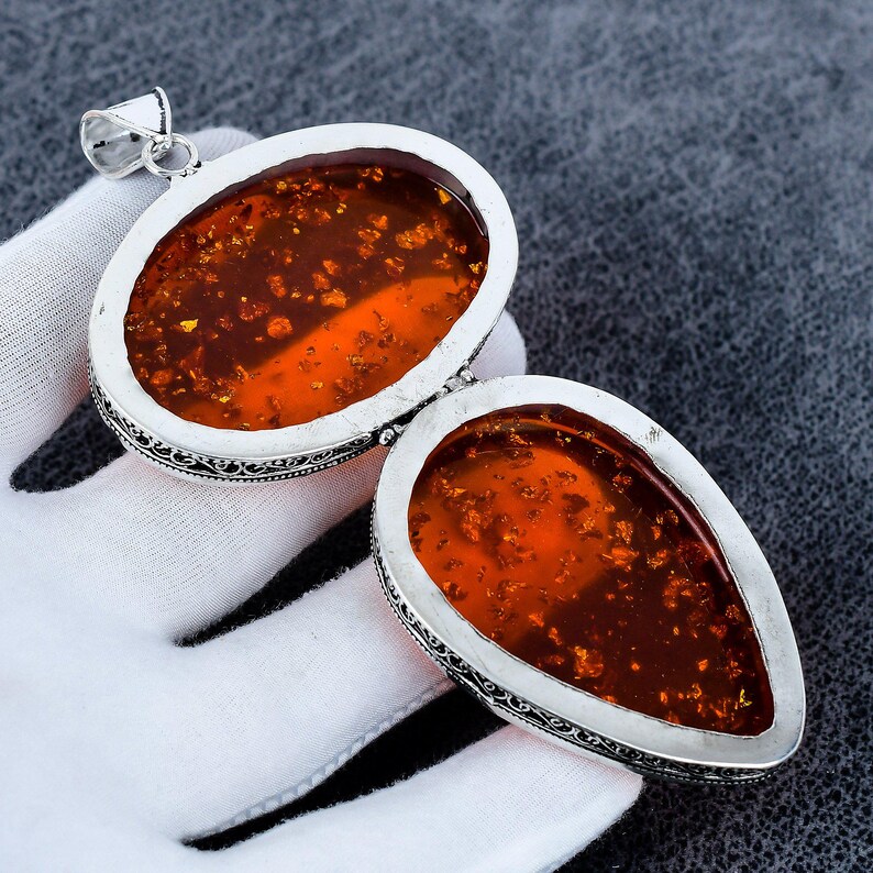 Baltic Amber Big Pendant Necklace, Giant Amber Gemstone, Boho Handmade ...