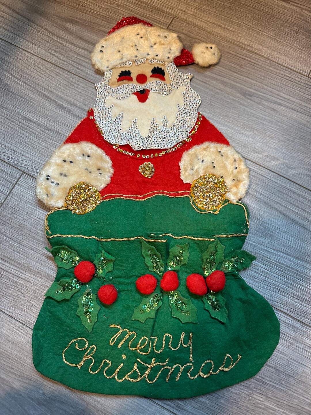 Vintage Felt and Sequined Santa Hanging Wall Pocket - Etsy