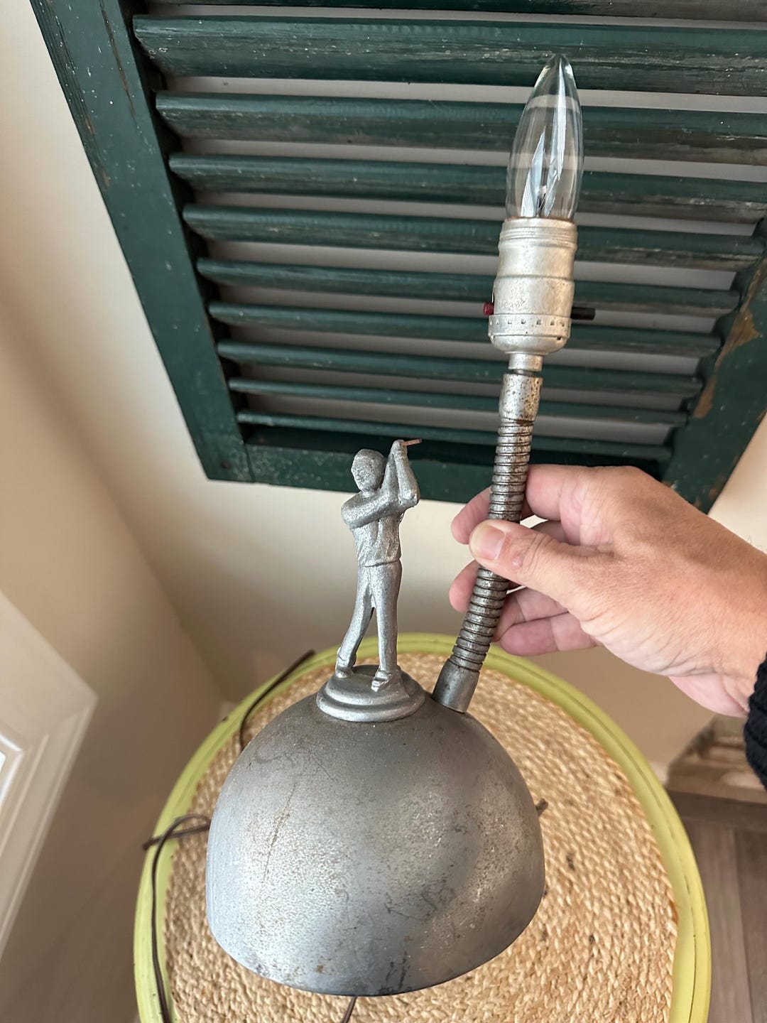 Vintage Chrome Orb Golfer Lamp - MCM Mod Style Silver and Brass Table ...