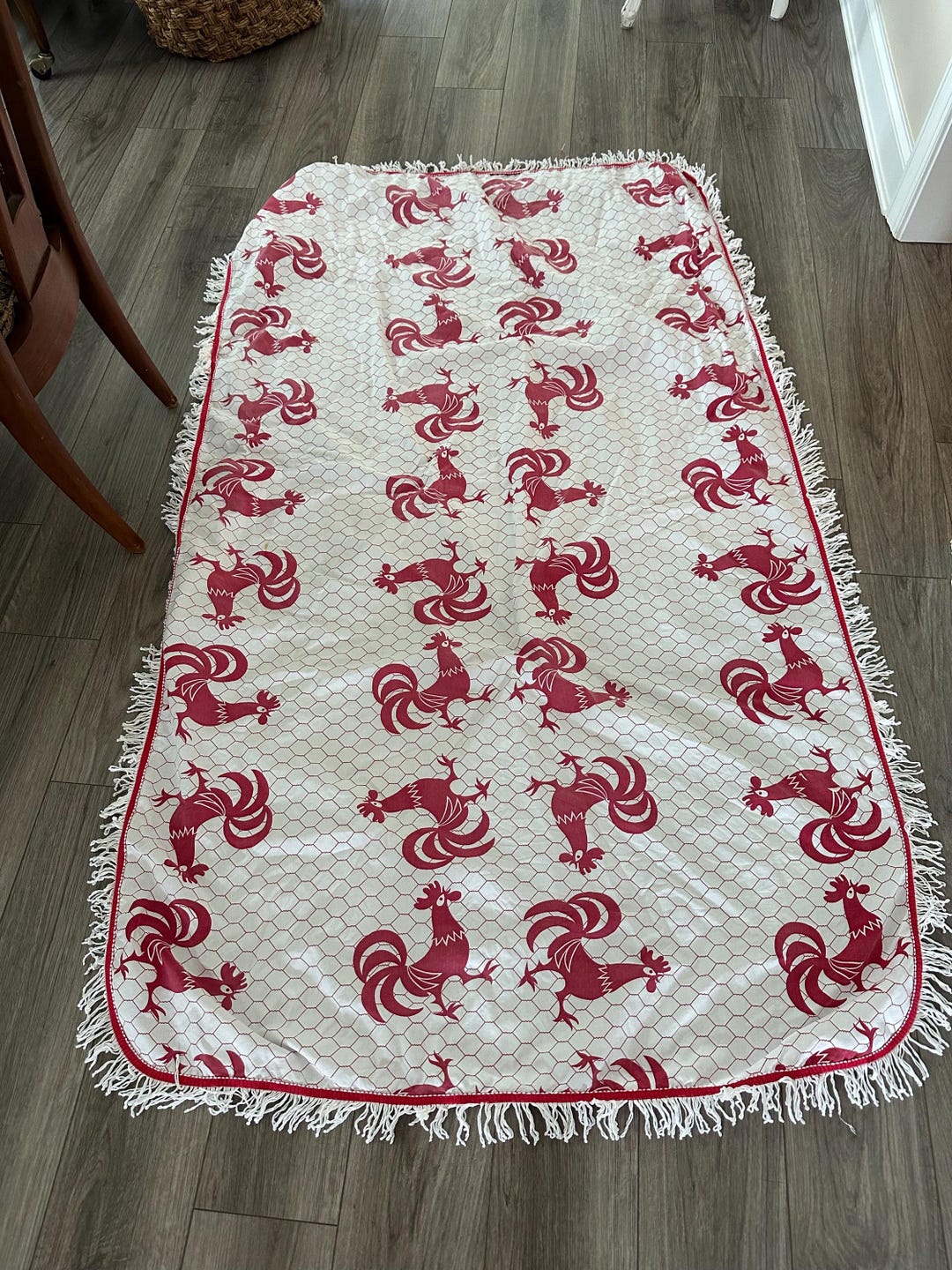 Vintage Long Rectangular Red Rooster Tablecloth - Etsy