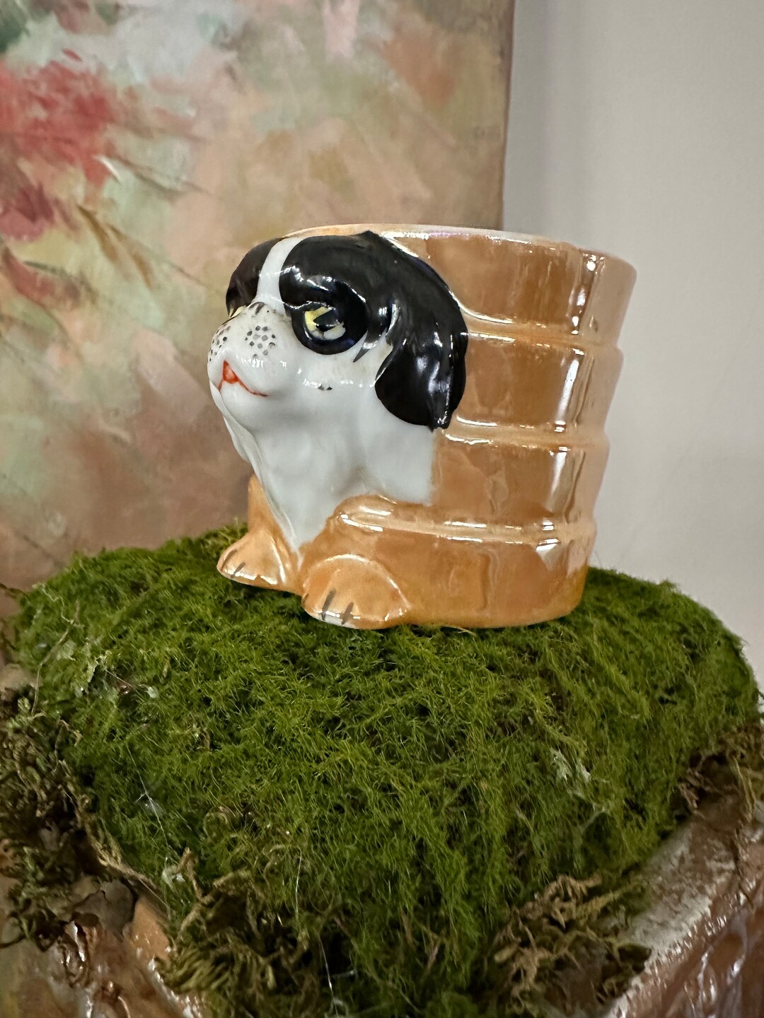 Vintage Luster Figurine DOG CUP Made in Japan Lusterware Japanese Chin ...
