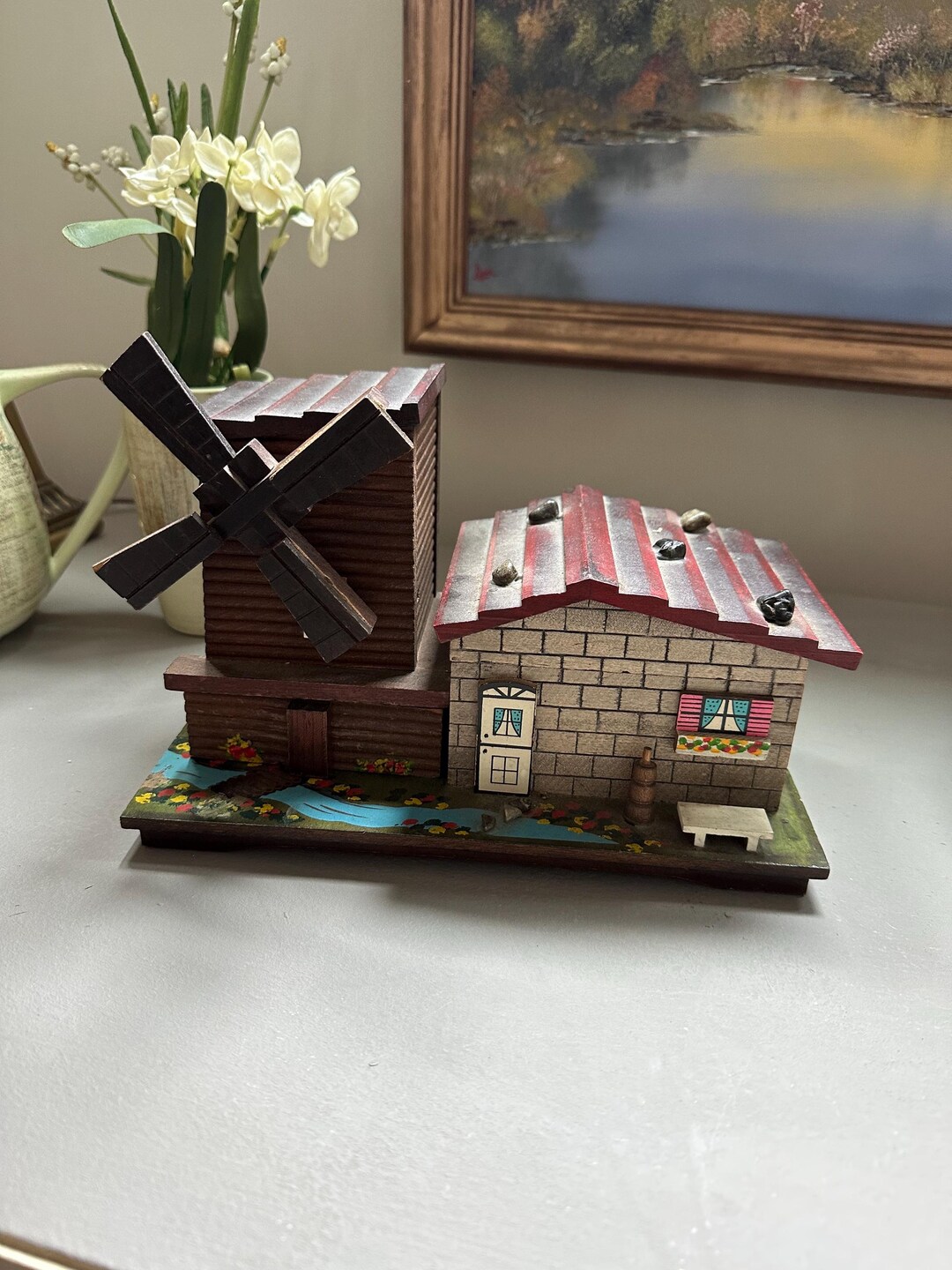 Vintage Dutch Wooden Windmill Chalet Jewelry Music Box With Turning ...