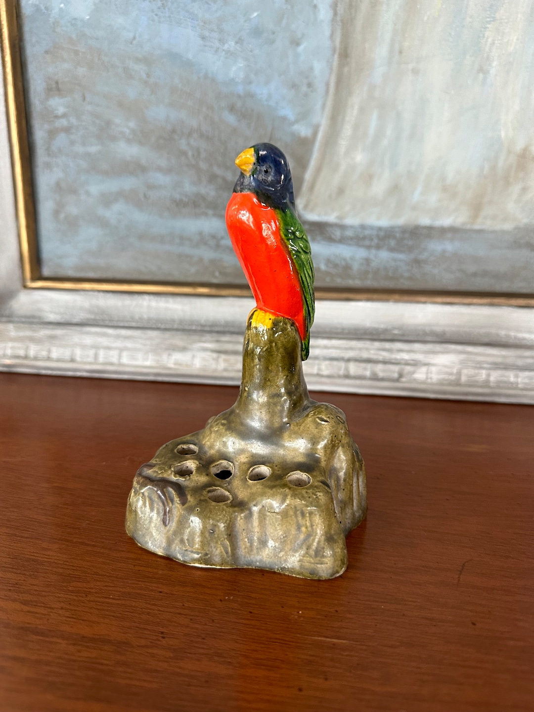 Vintage Ceramic Tropical Bird Flower Frog - Etsy