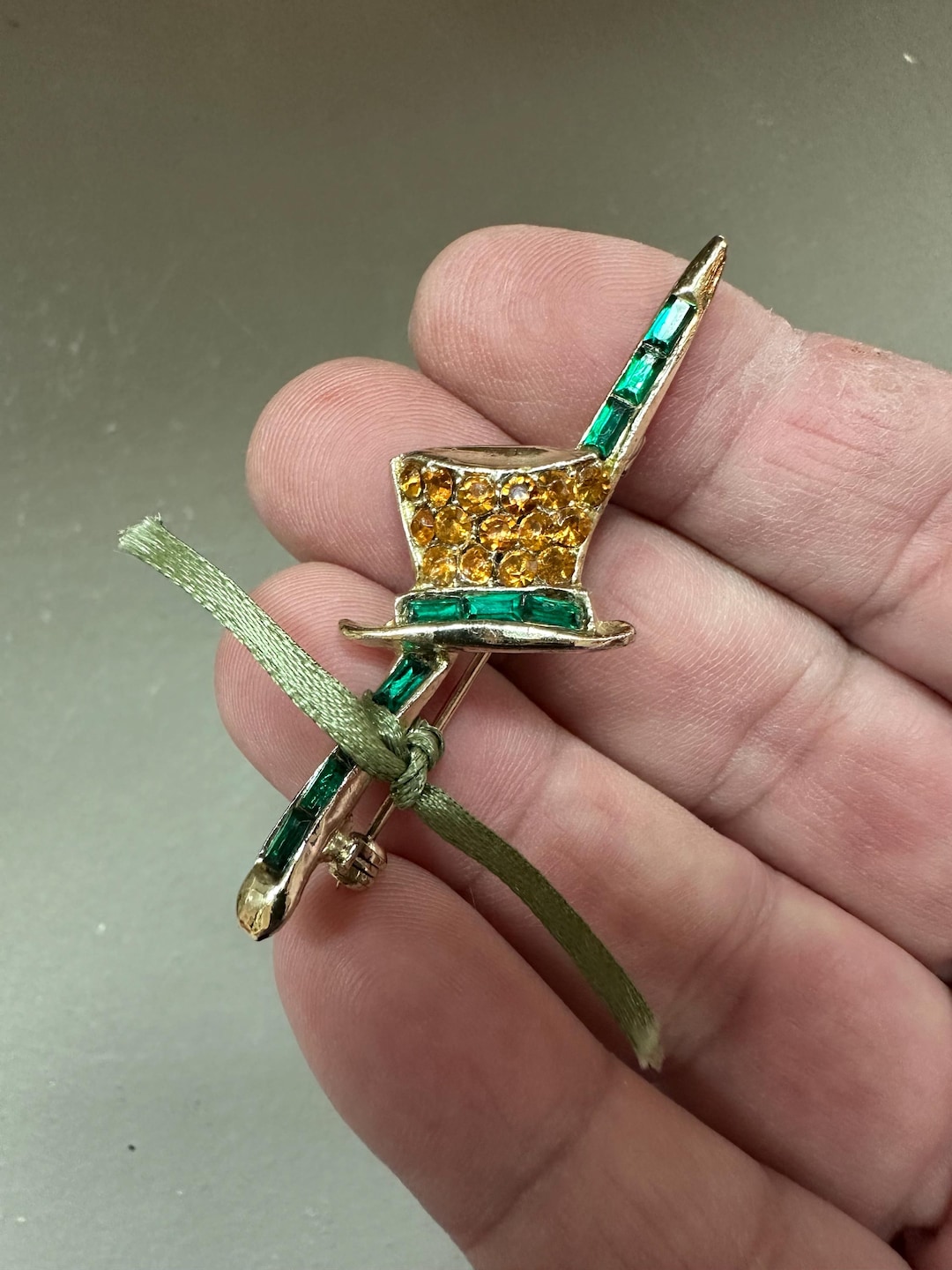 Vintage Top Hat and Cane Jeweled Pin - Etsy