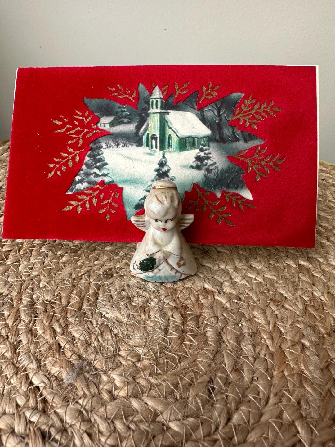Vintage Ceramic Christmas Angel Placecard Holder & Antique Flocked ...