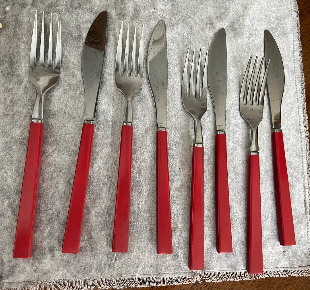 Vintage Japan Cutlery Set-red Handles - Etsy
