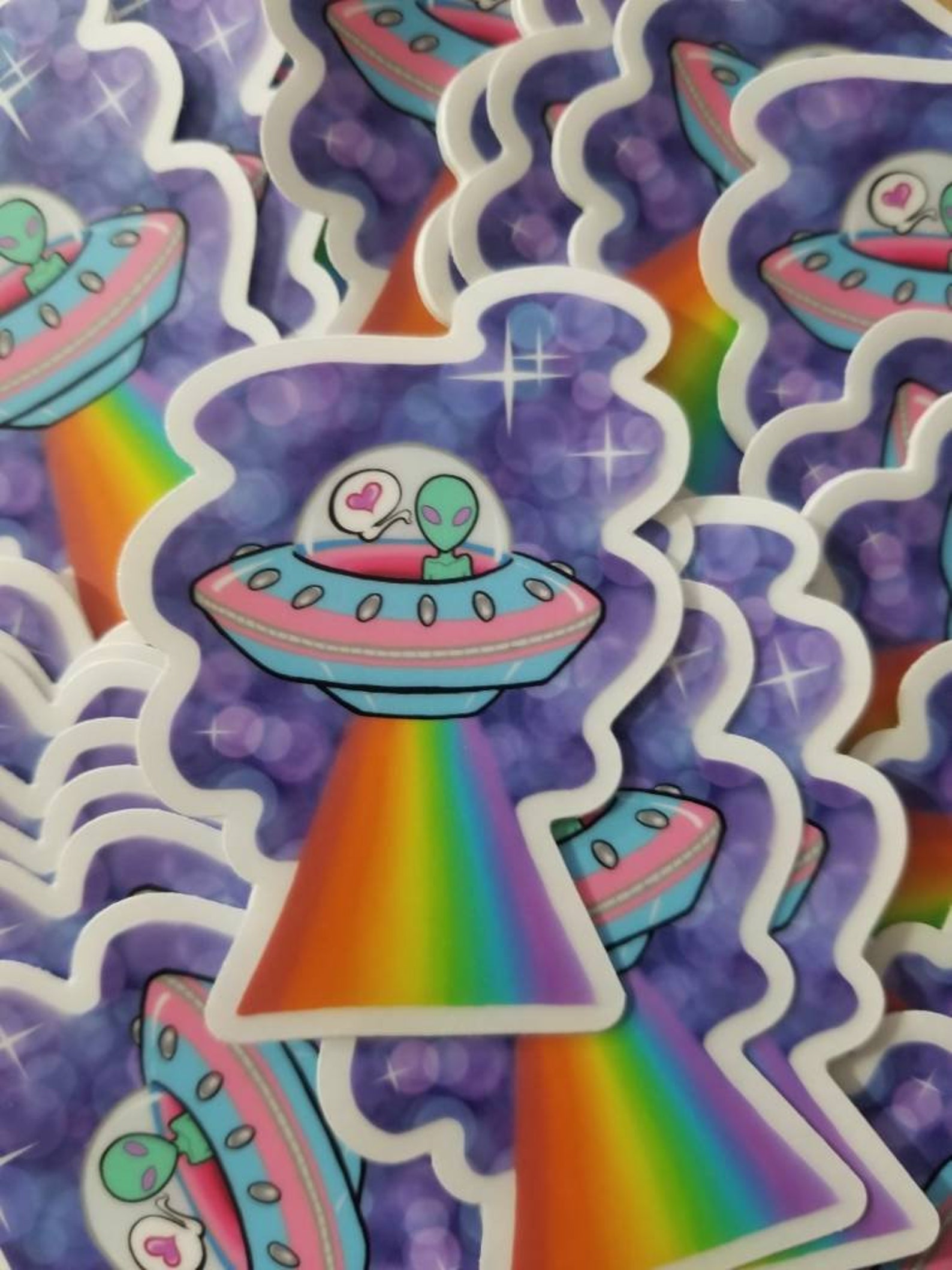 Two rainbow alien mini stickers | Etsy