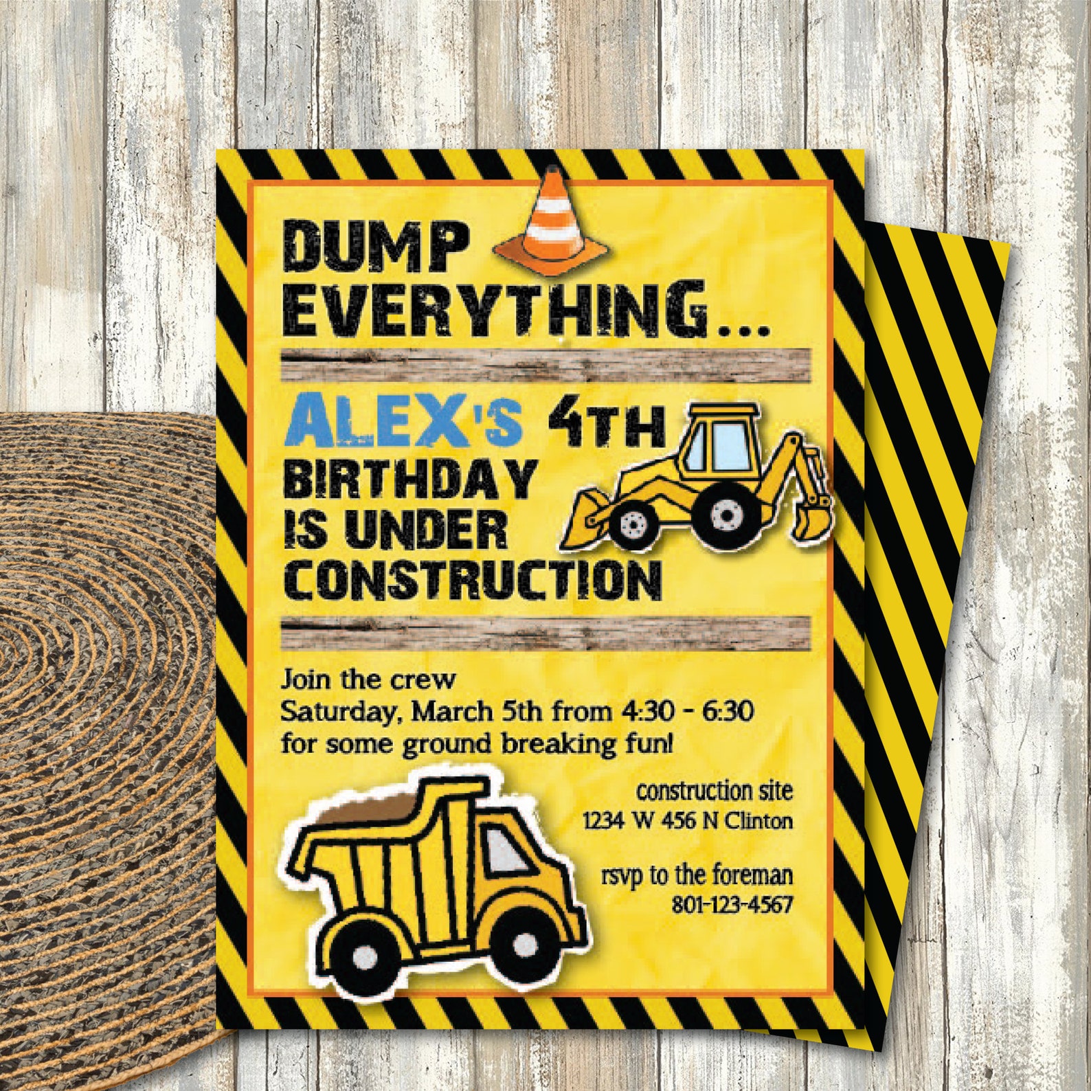 KIDS Construction Zone Party Invites / Invitation DESIGN / Postcard ...