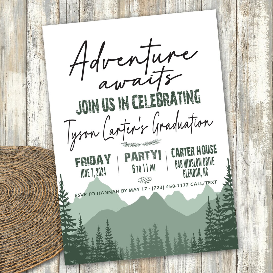 GRAD Announcement / OUTDOORS / Watercolor / GRADUATION Invite / 5x7 or ...