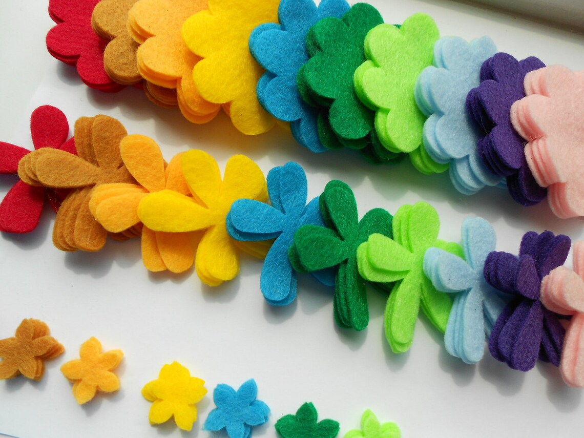 120 Felt Flower Die Cut Pieces in Neon Skittle Rainbow Spring Colors- 3 ...