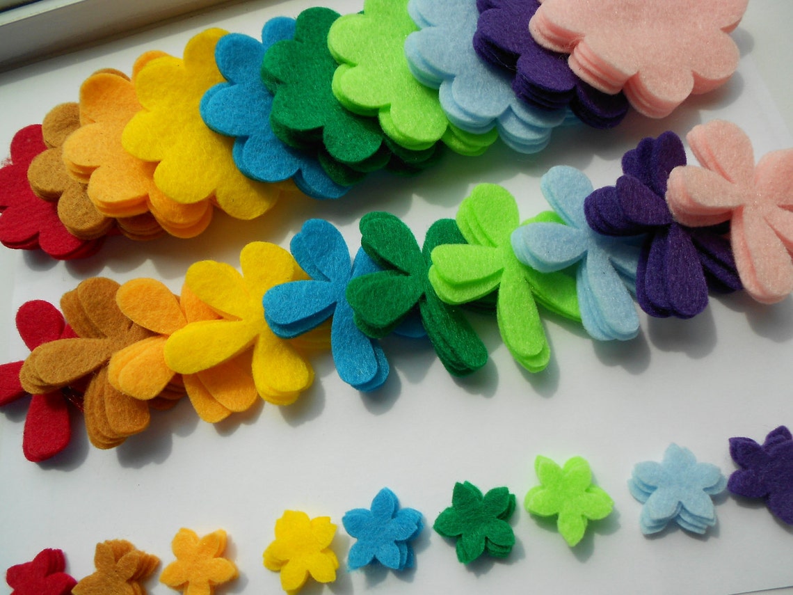 120 Felt Flower Die Cut Pieces in Neon Skittle Rainbow Spring Colors- 3 ...