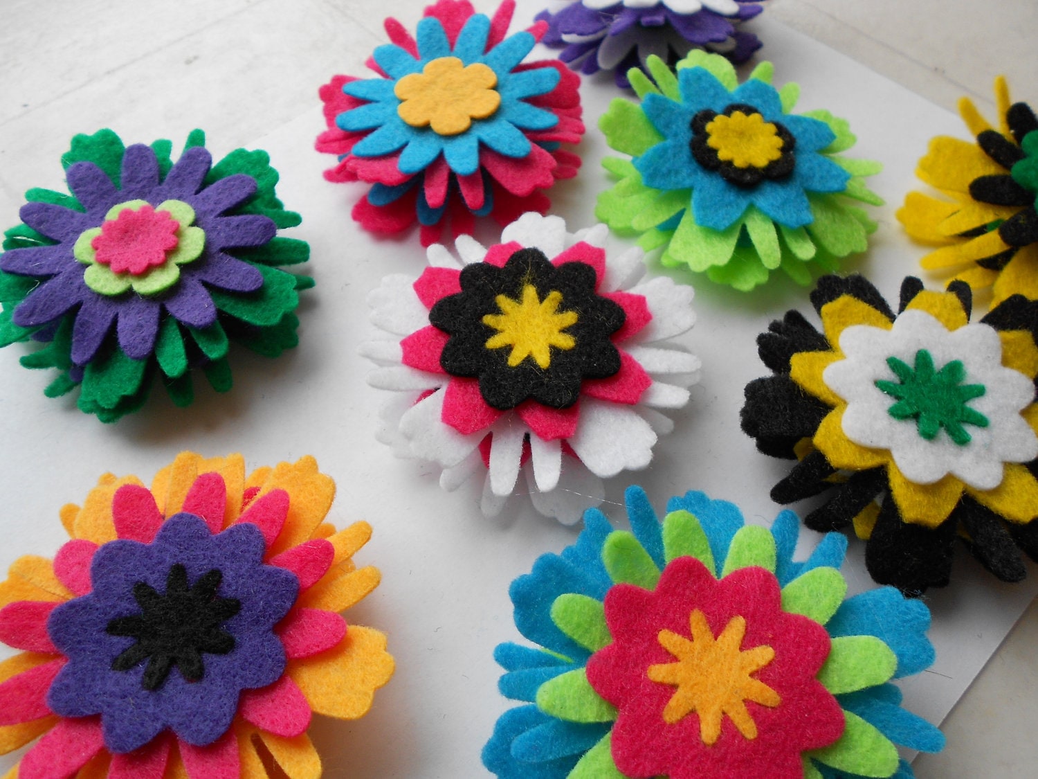 18 large funky felt flower magnets in eclectic bold colors 2 | Etsy