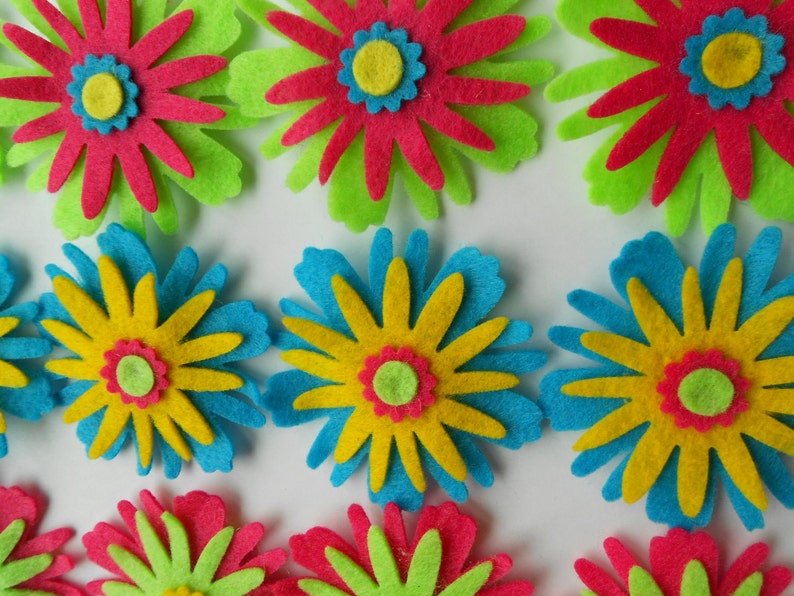 12 felt flower magnets felt crafts in neon colors yellow | Etsy