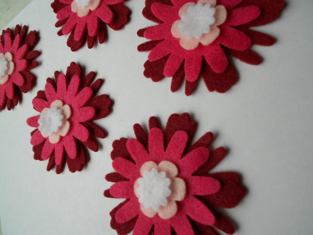 24 Piece Set Die Cut Felt - 4 Layers in Flower 6 Flower Set Ombre ...