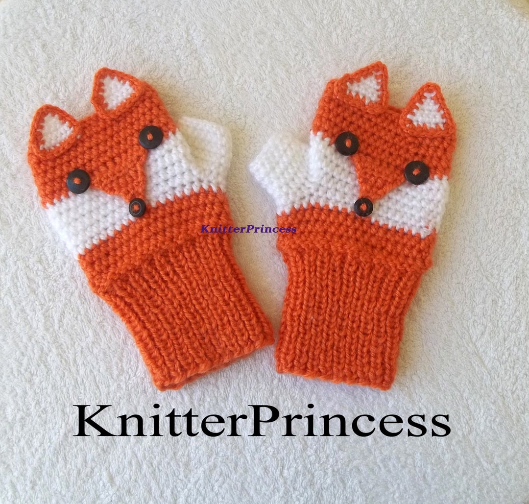 Fox Gloves, Adult Size, Fox Mittens, Own Design Fox Fingerless Gloves ...