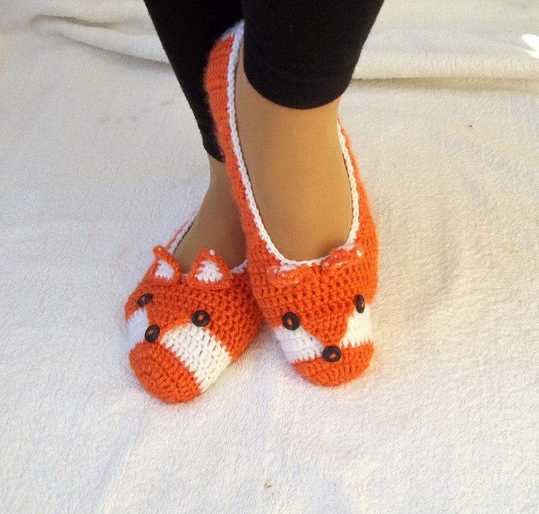 Fox Slippers, Crochet Foxy Slippers, Womens Home Shoes, Animal Slippers ...