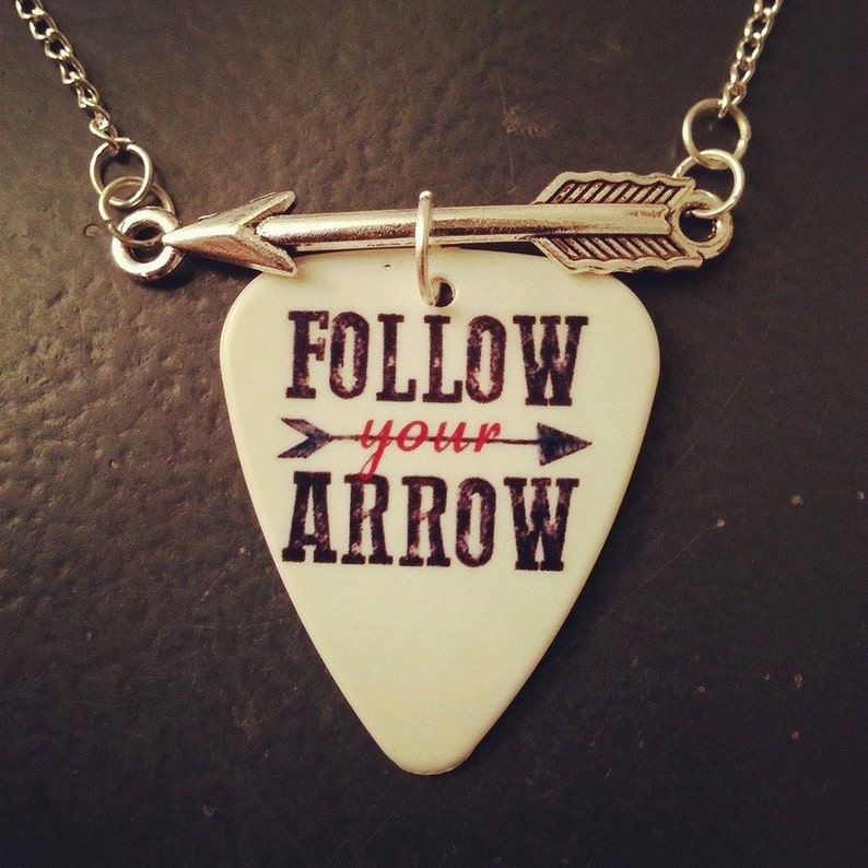 Follow Your Arrow Guitar Pick Necklace With Silver Arrow Charm - Etsy
