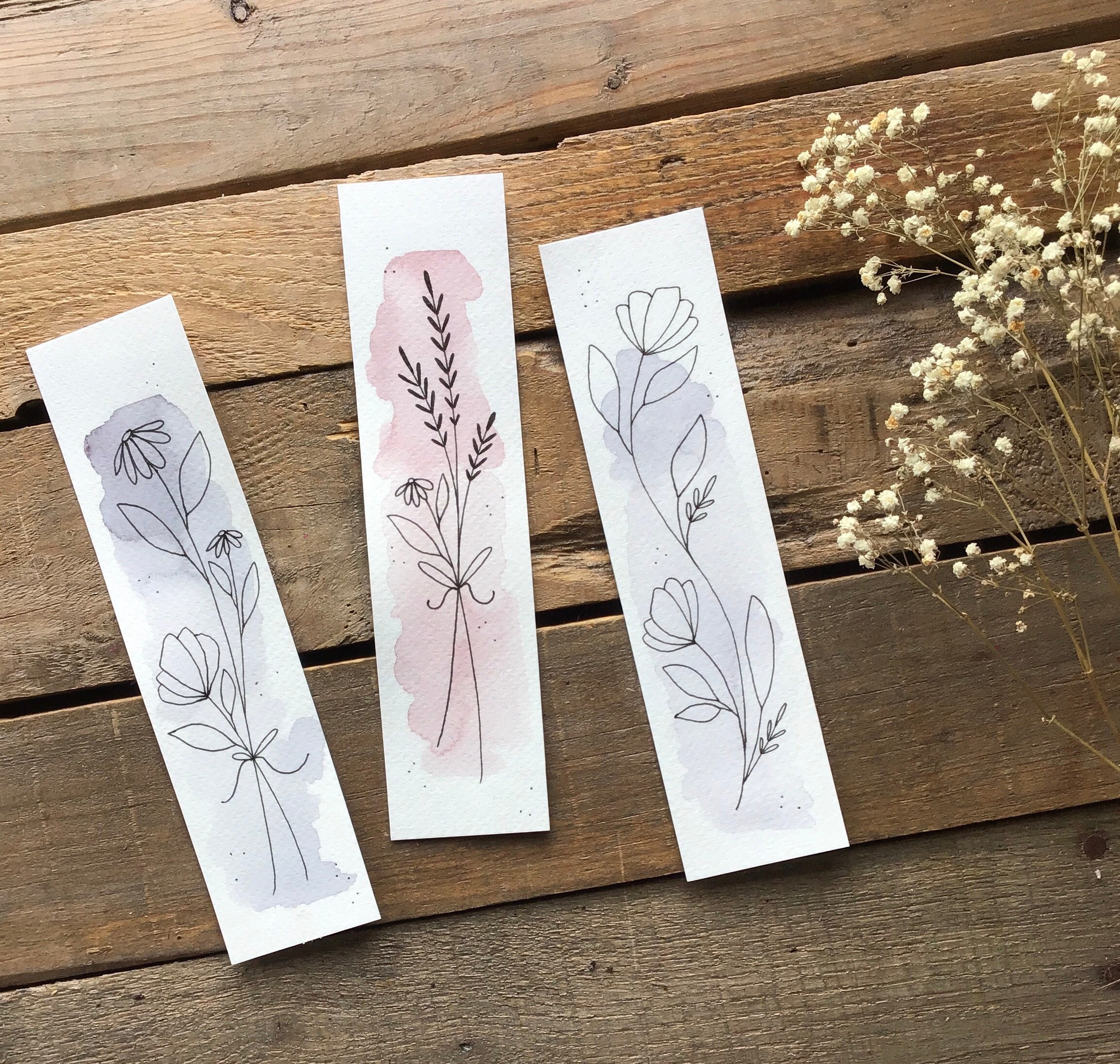 Aquarelle signet aquarelle & dessin marque-page fleurs | Etsy