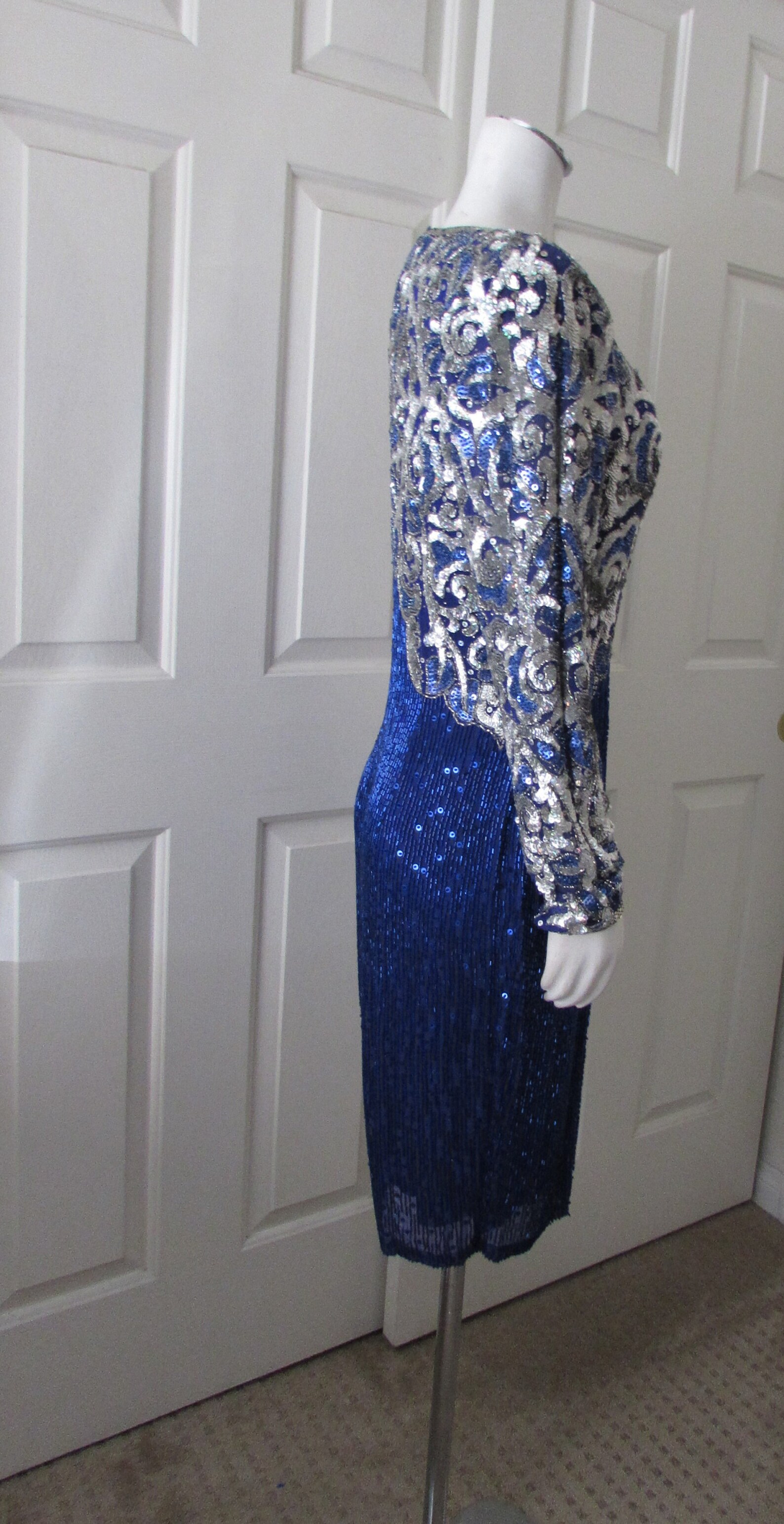 DRESS RETRO 1970s Sequined Blue Party Event Costume Jacqueline Farr ...
