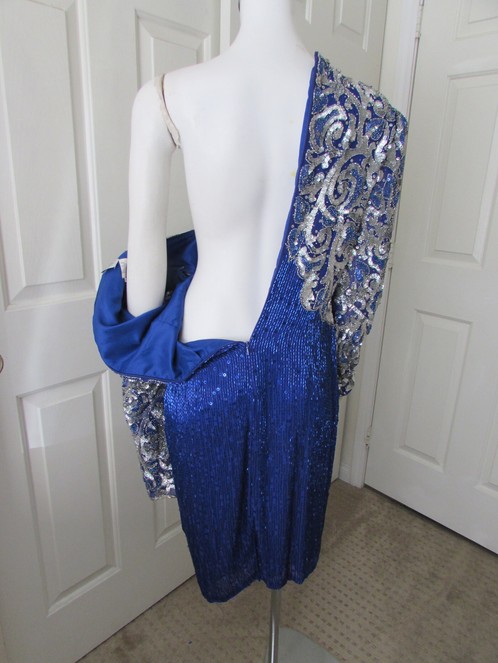 DRESS RETRO 1970s Sequined Blue Party Event Costume Jacqueline Farr ...