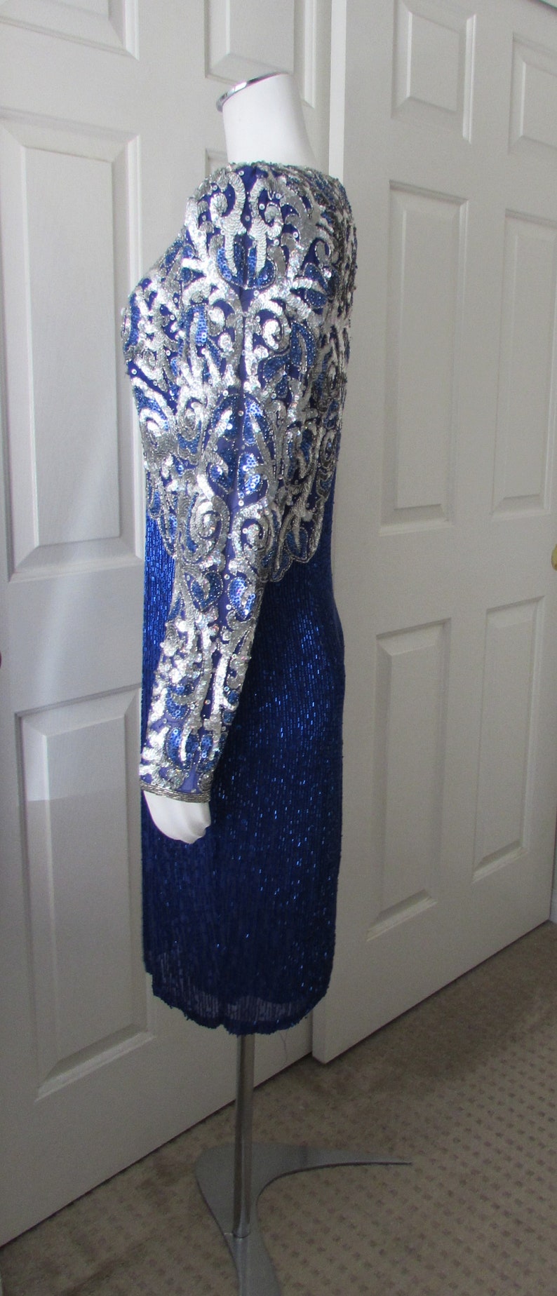 DRESS RETRO 1970s Sequined Blue Party Event Costume Jacqueline Farr ...