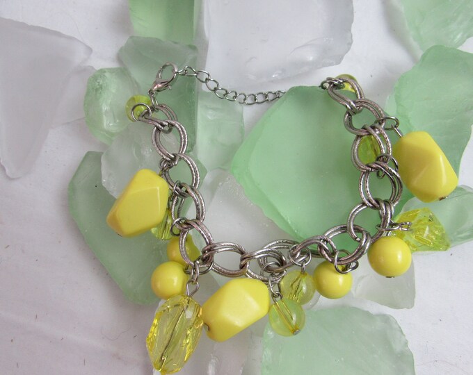 1950s Yellow and Silver Bracelet Dangles /adjustable/retro Costume Jewelry - Etsy