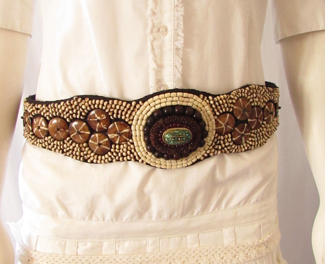 Vintage BELT BOHO Handmade Natural Shells, Beads Coconut Shell ...