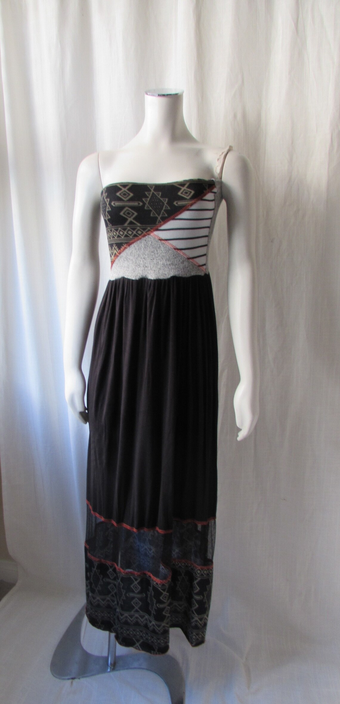 Long Dress Knit Sheer Bottom Hem Shoulderless Small Made in - Etsy