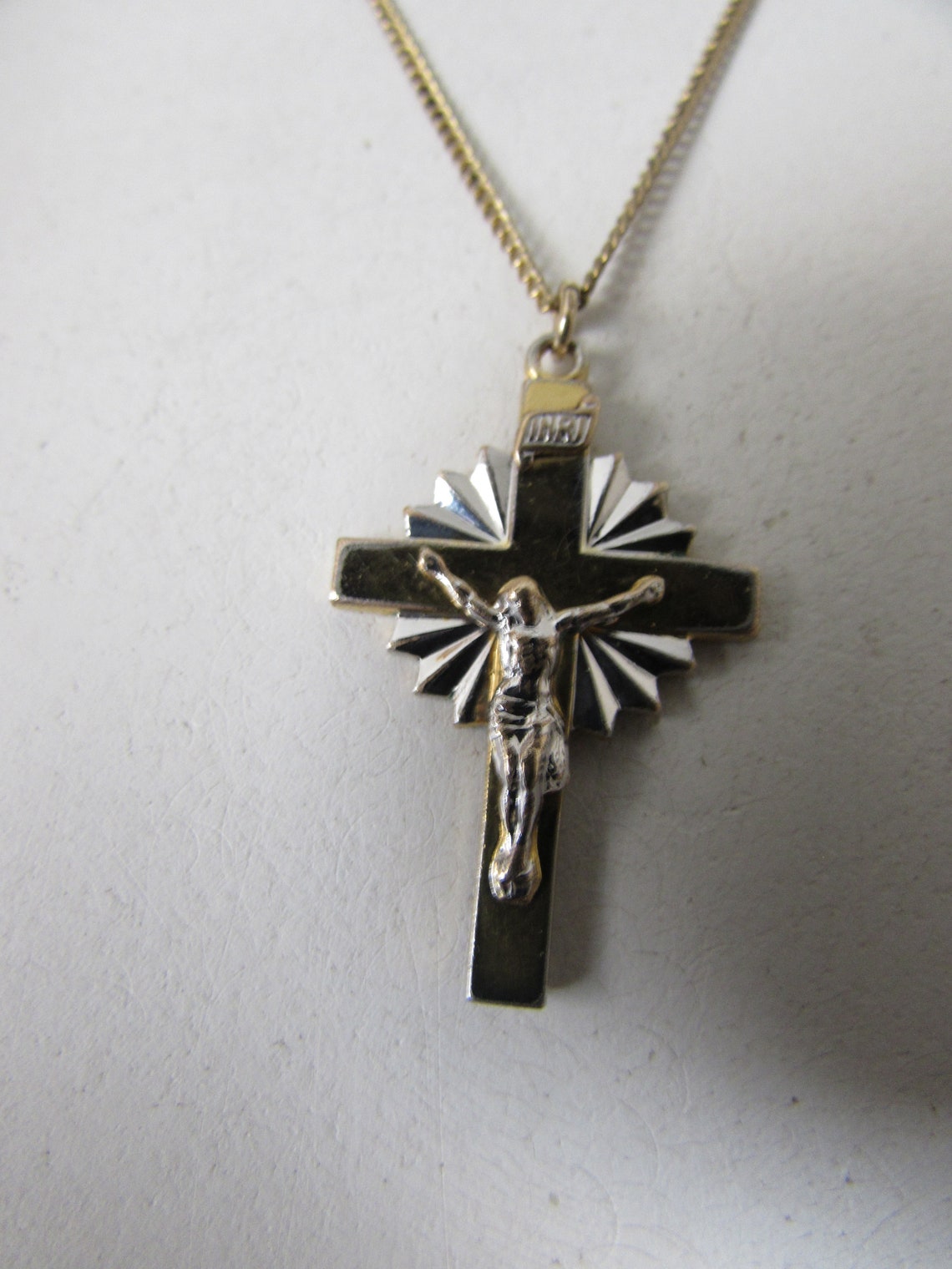 NECKLACE CRUCIFIX 1/20 12KT GOLD Small short chain youth | Etsy