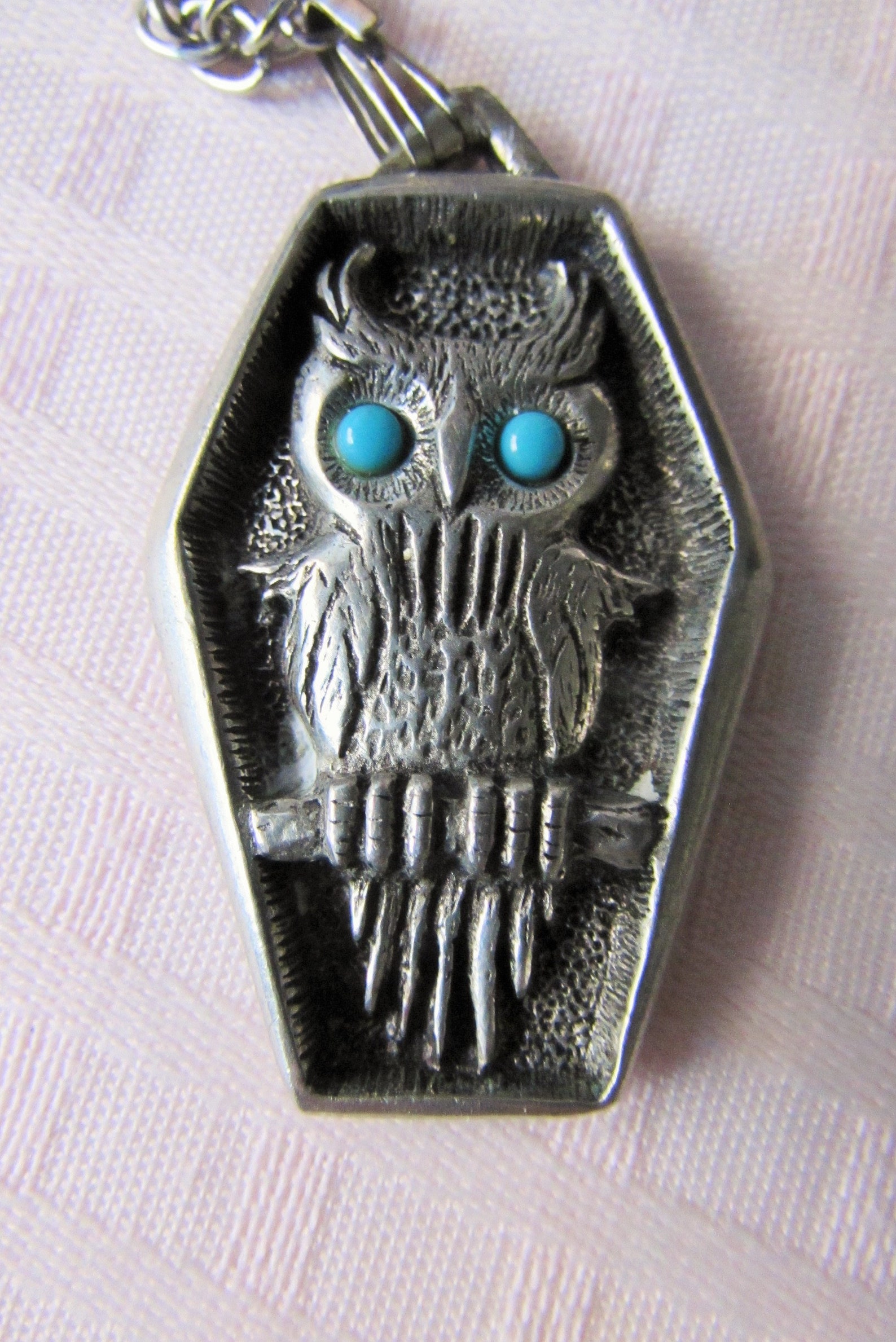 OWL Necklace Turquoise Colored Eyes Signed J. RITTER Pendant Vintage ...