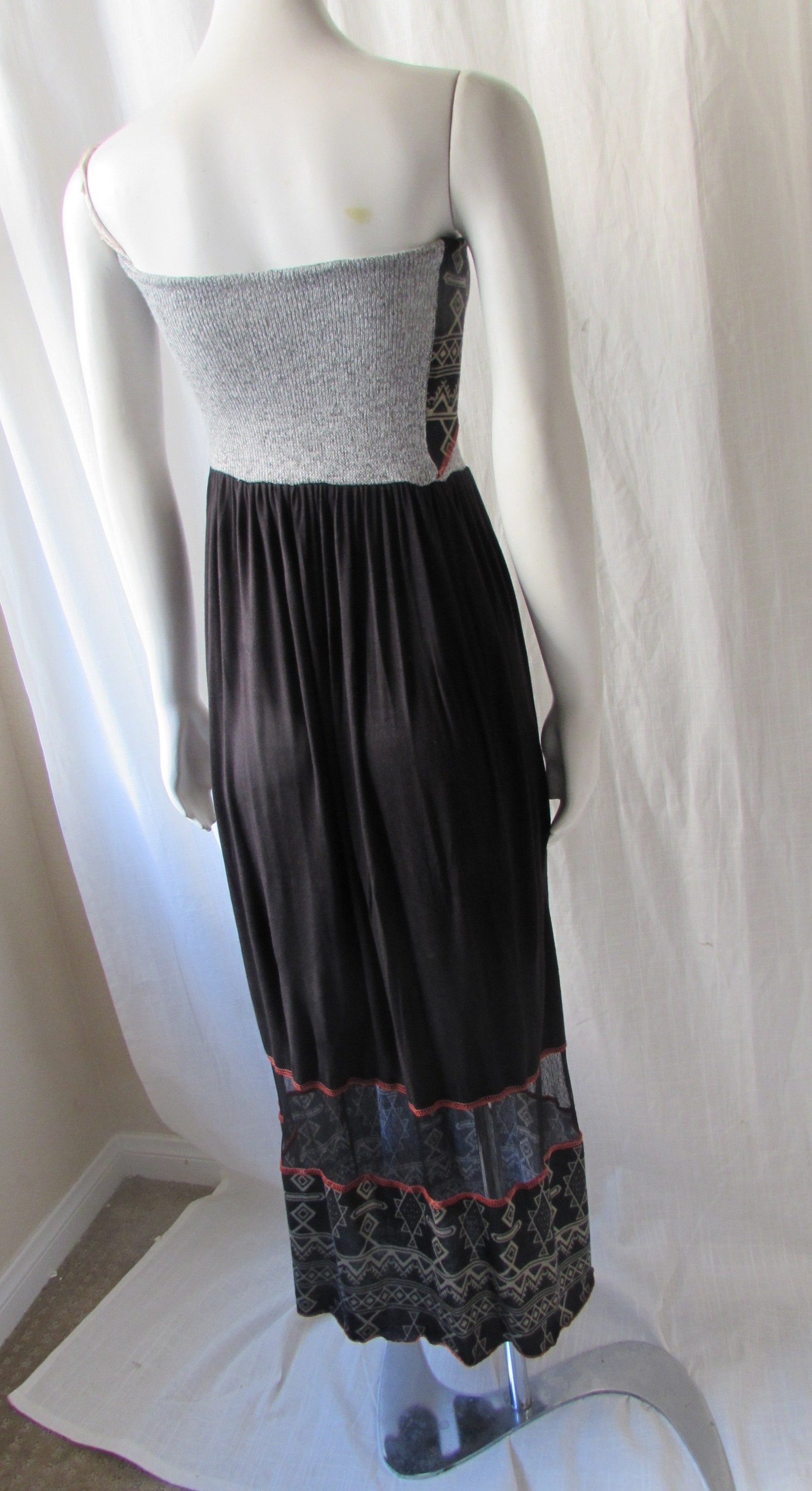 Long Dress Knit Sheer Bottom Hem Shoulderless Small Made in - Etsy