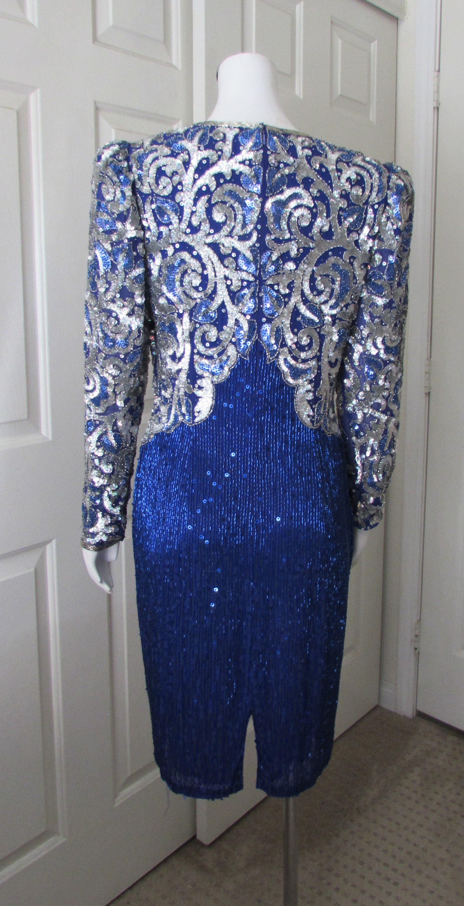 DRESS RETRO 1970s Sequined Blue Party Event Costume Jacqueline Farr ...