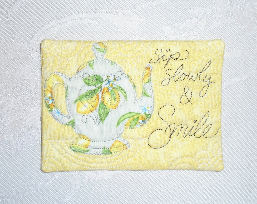 Teapot Mug Rug-with Light Yellow Background and Lemon Print Teapot - Etsy