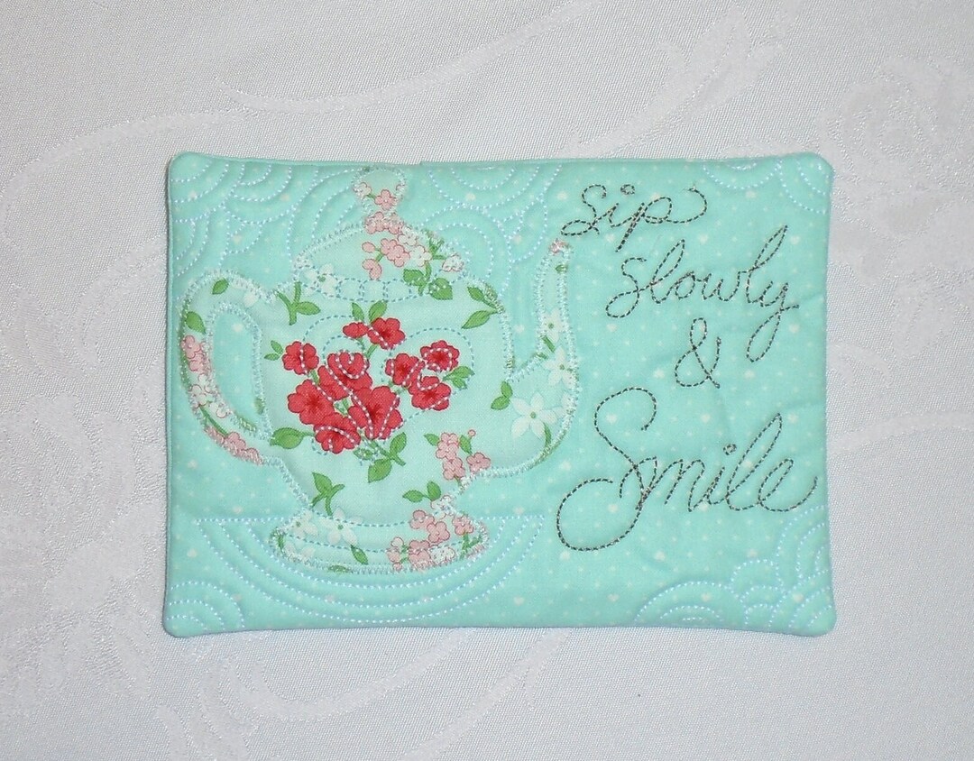 Teapot Mug Rug With Teal Floral Print Teapot - Etsy