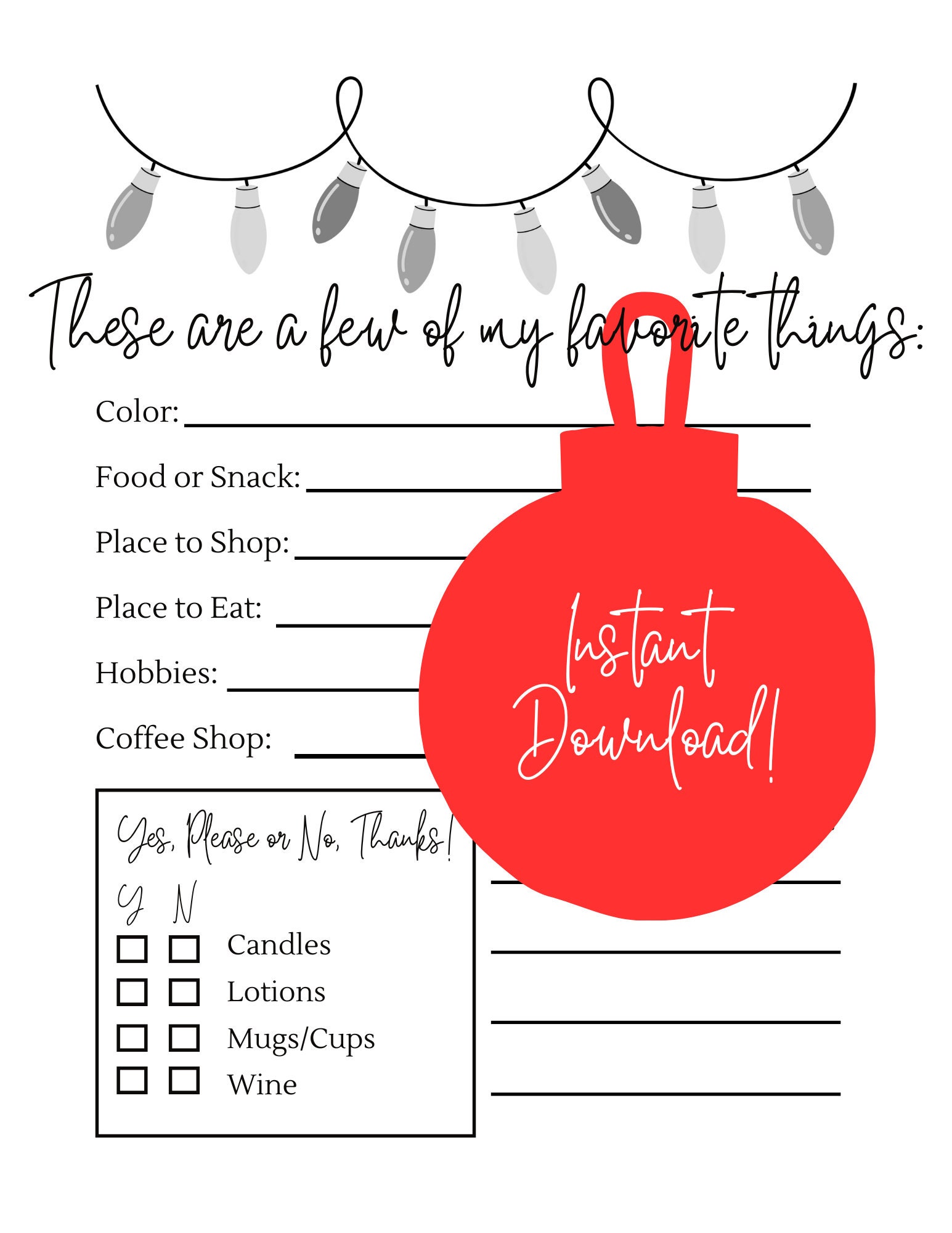 Christmas Teacher Gift, Favorite Things Printable (instant Download) - Etsy