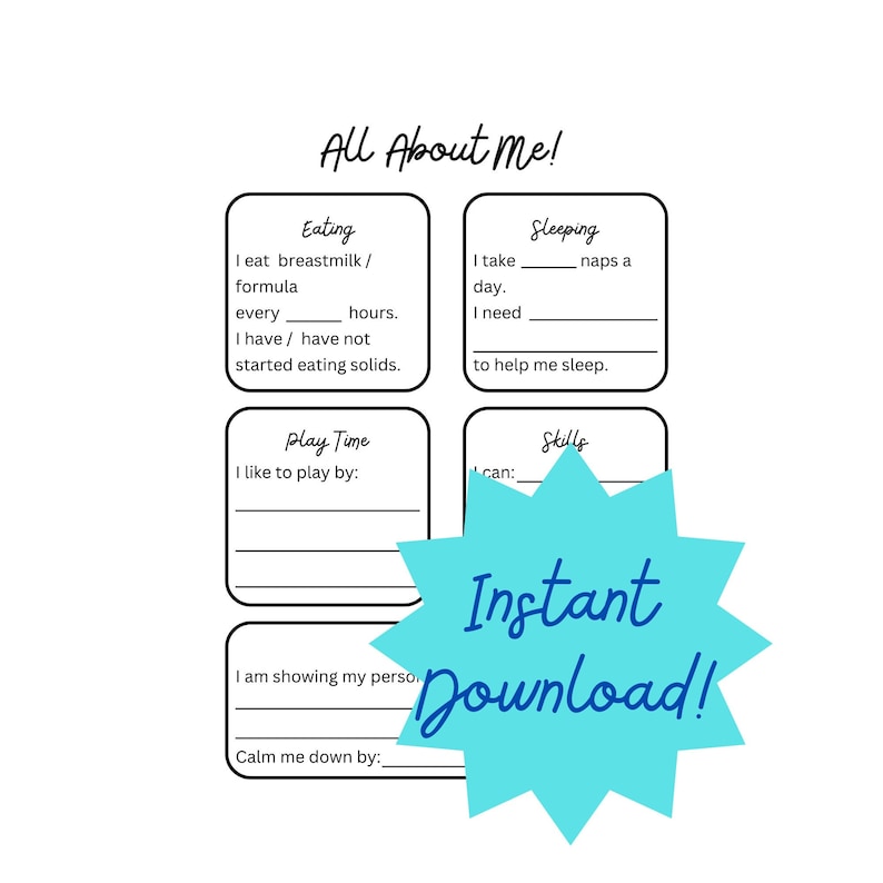 Daycare, Preschool, Infant All About Me Printable. Instant Download. - Etsy