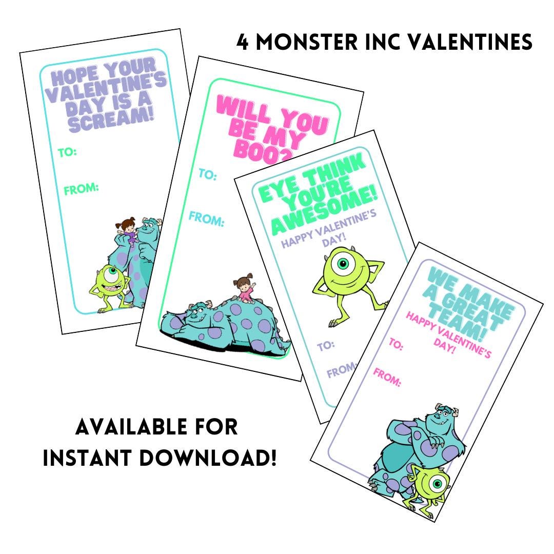 Monsters Inc Valentine's Cards Instant Download. - Etsy